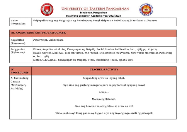 AMERIKA AT PRANSES detailed lesson plann | PPT