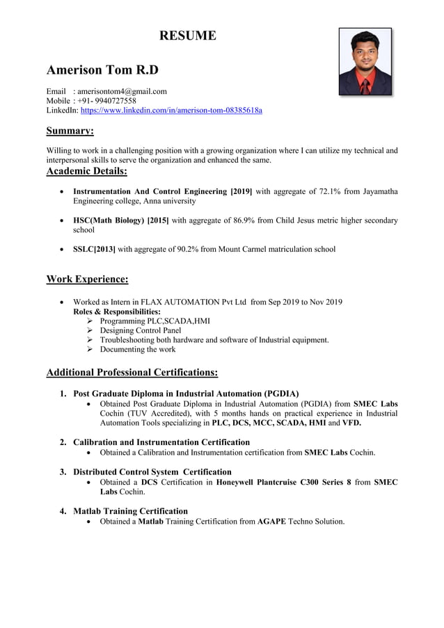 Amerison tom resume2021 | PDF