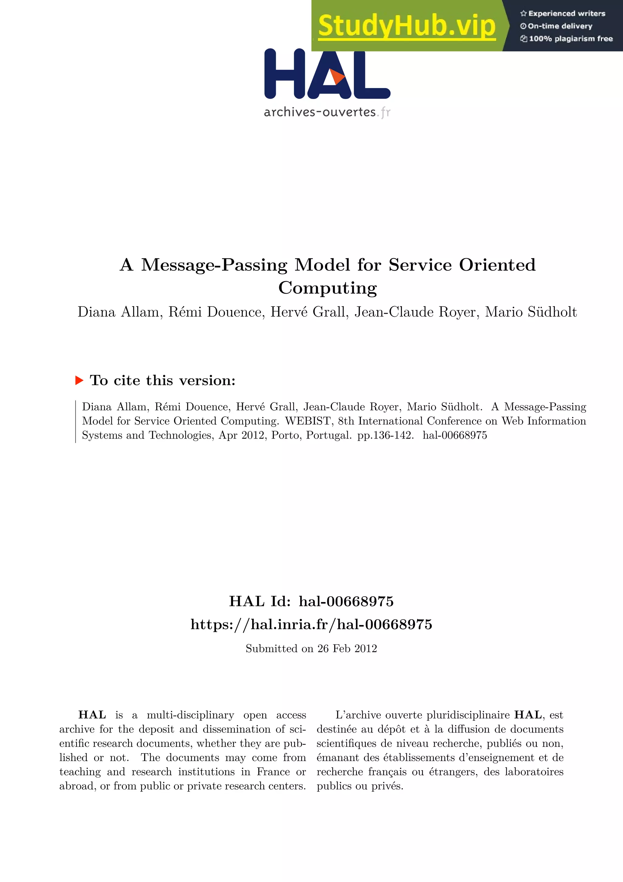 A Message-Passing Model For Service Oriented Computing | PDF