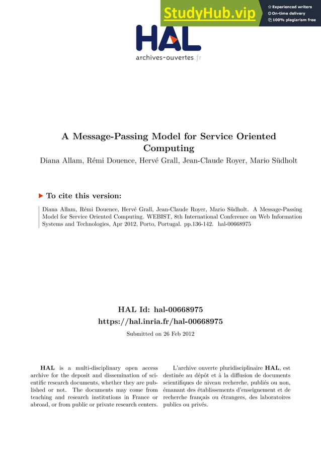 A Message-Passing Model For Service Oriented Computing | PDF