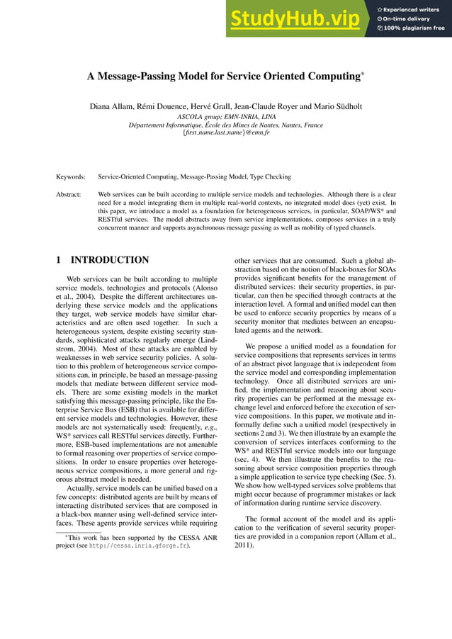 A Message-Passing Model For Service Oriented Computing | PDF