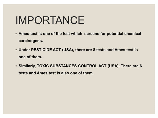 Ames test | PPTX | Medical Tests | Medical Health