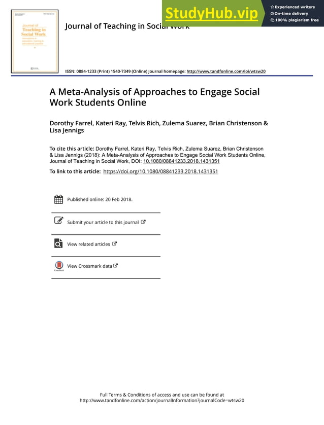 A Meta-Analysis Of Approaches To Engage Social Work Students Online | PDF