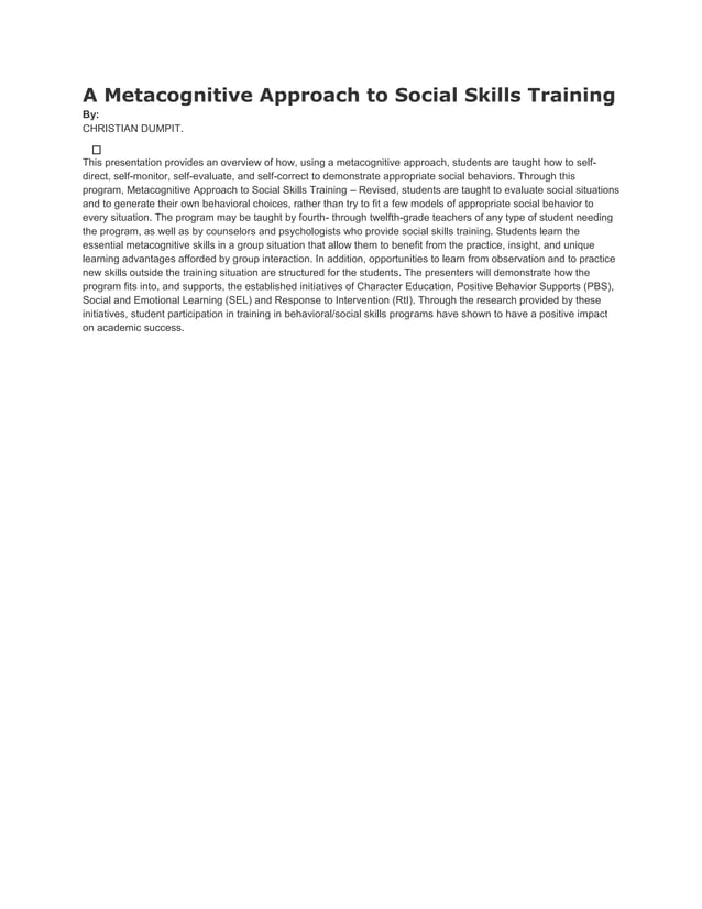 A metacognitive approach to social skills training | DOCX