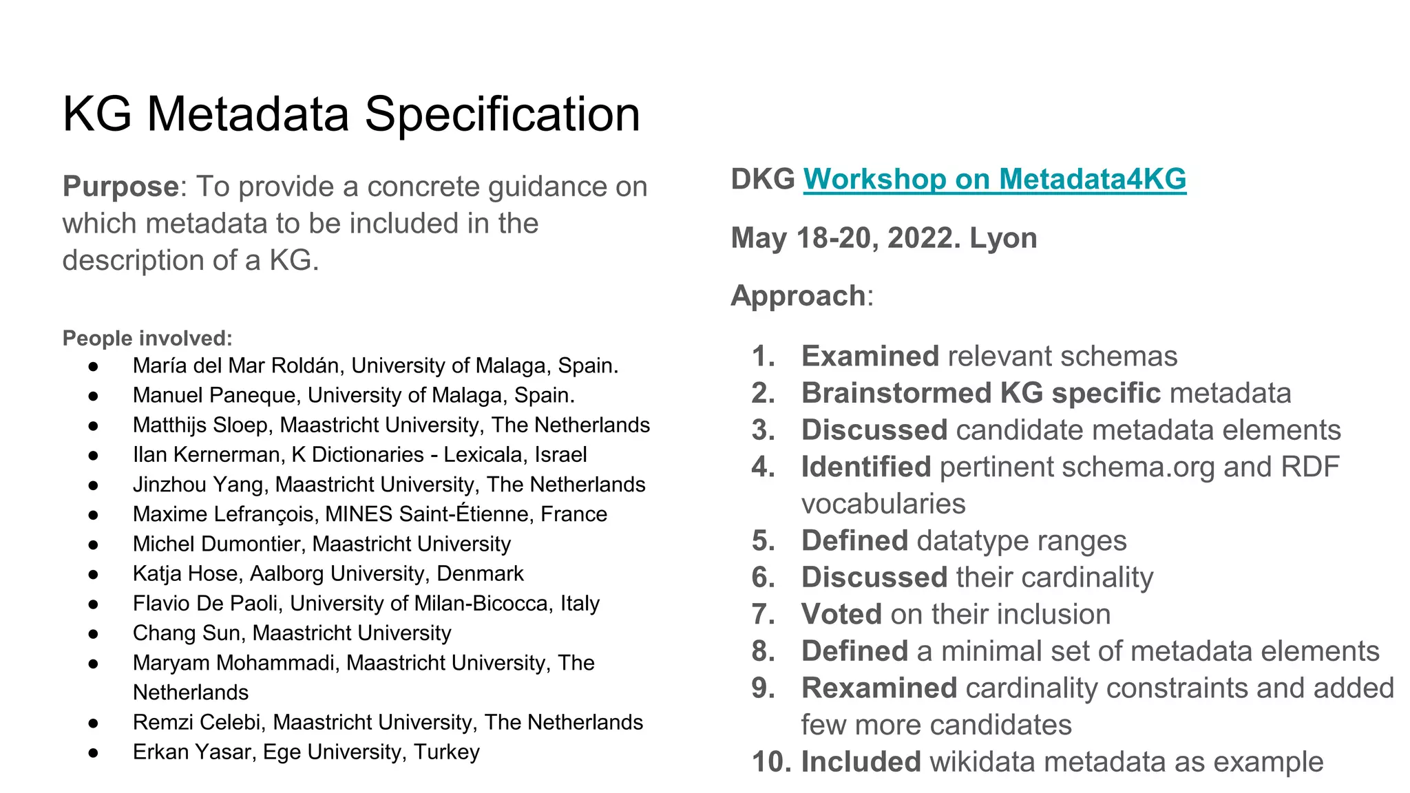 A metadata standard for Knowledge Graphs | PPT
