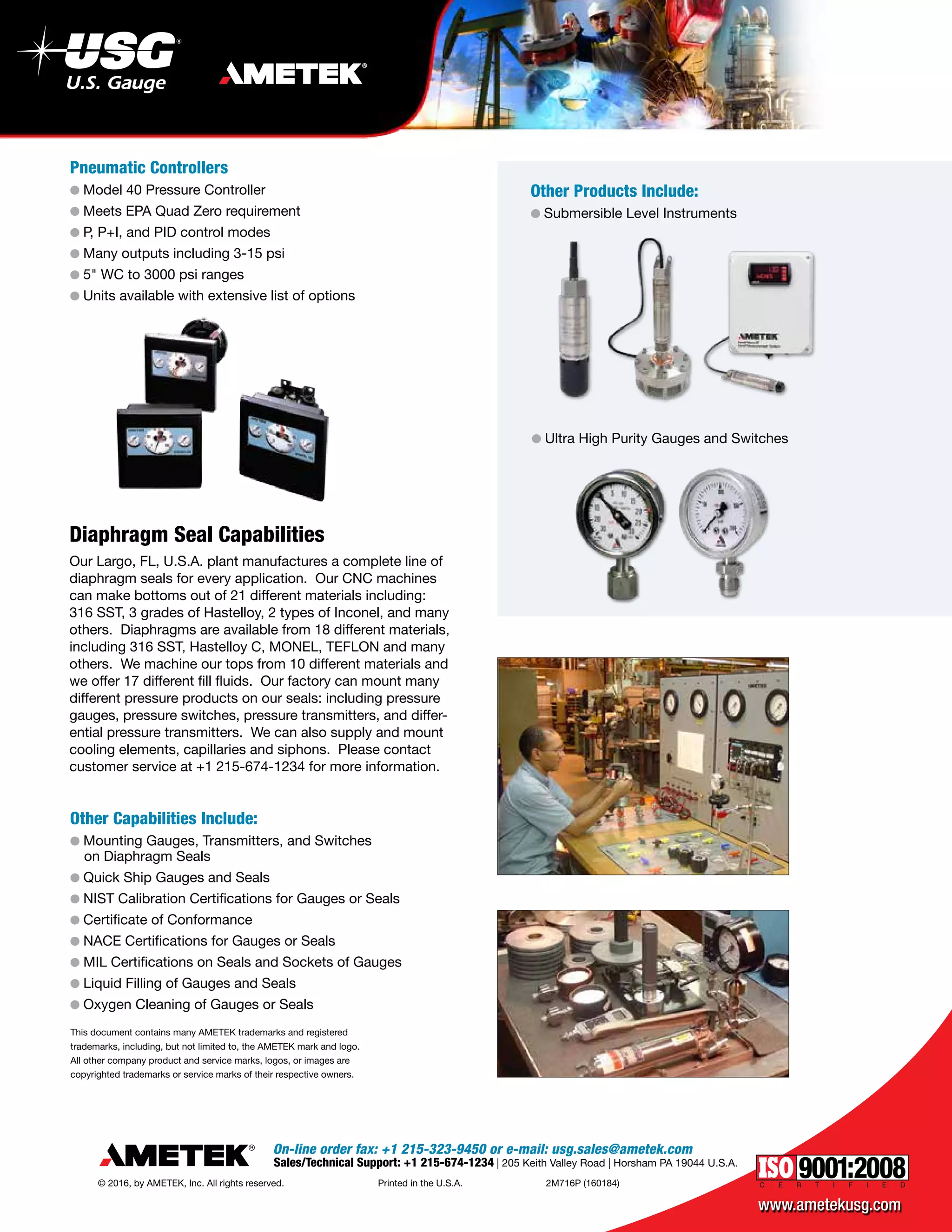 Product guide for industrial gauges from Ametek U.S. Gauge | PDF