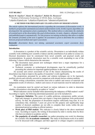 A Method For Preliminary Examination Of Dissertations | PDF