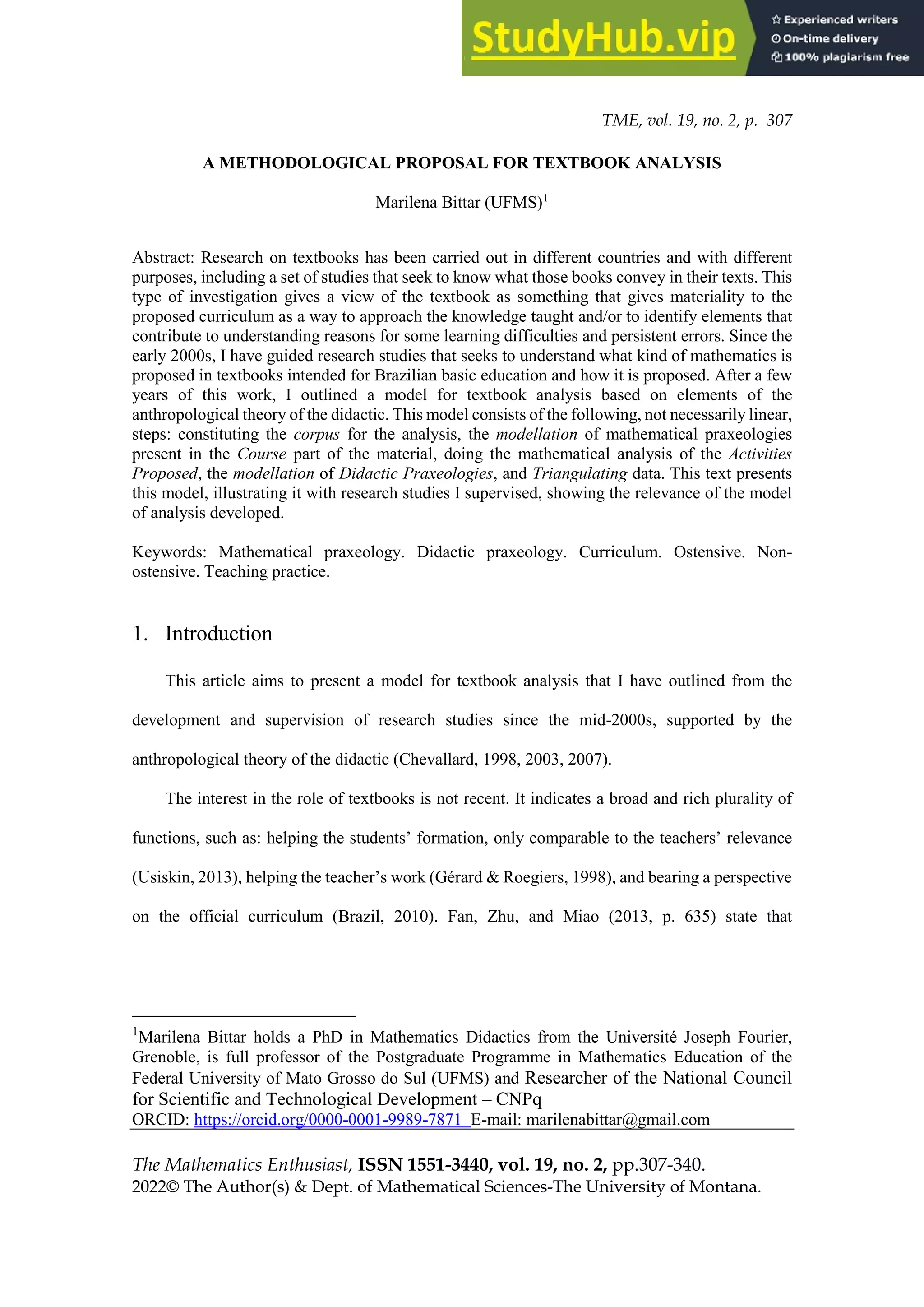 A Methodological Proposal For Textbook Analysis | PDF