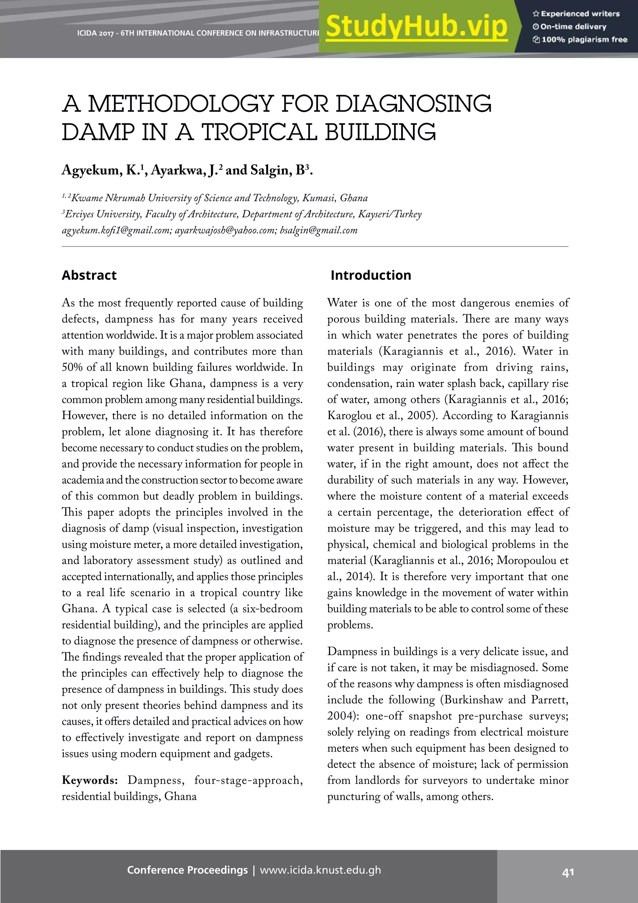 A METHODOLOGY FOR DIAGNOSING DAMP IN A TROPICAL BUILDING | PDF