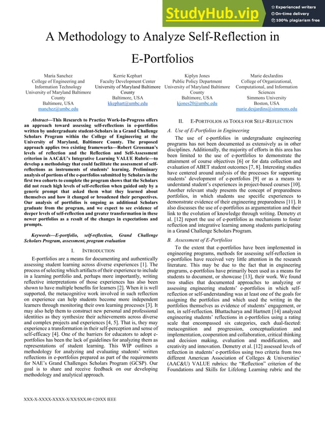 A Methodology To Analyze Self-Reflection In E-Portfolios | PDF