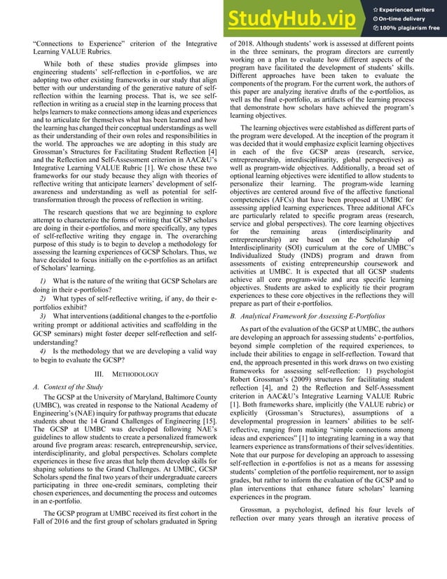 A Methodology To Analyze Self-Reflection In E-Portfolios | PDF