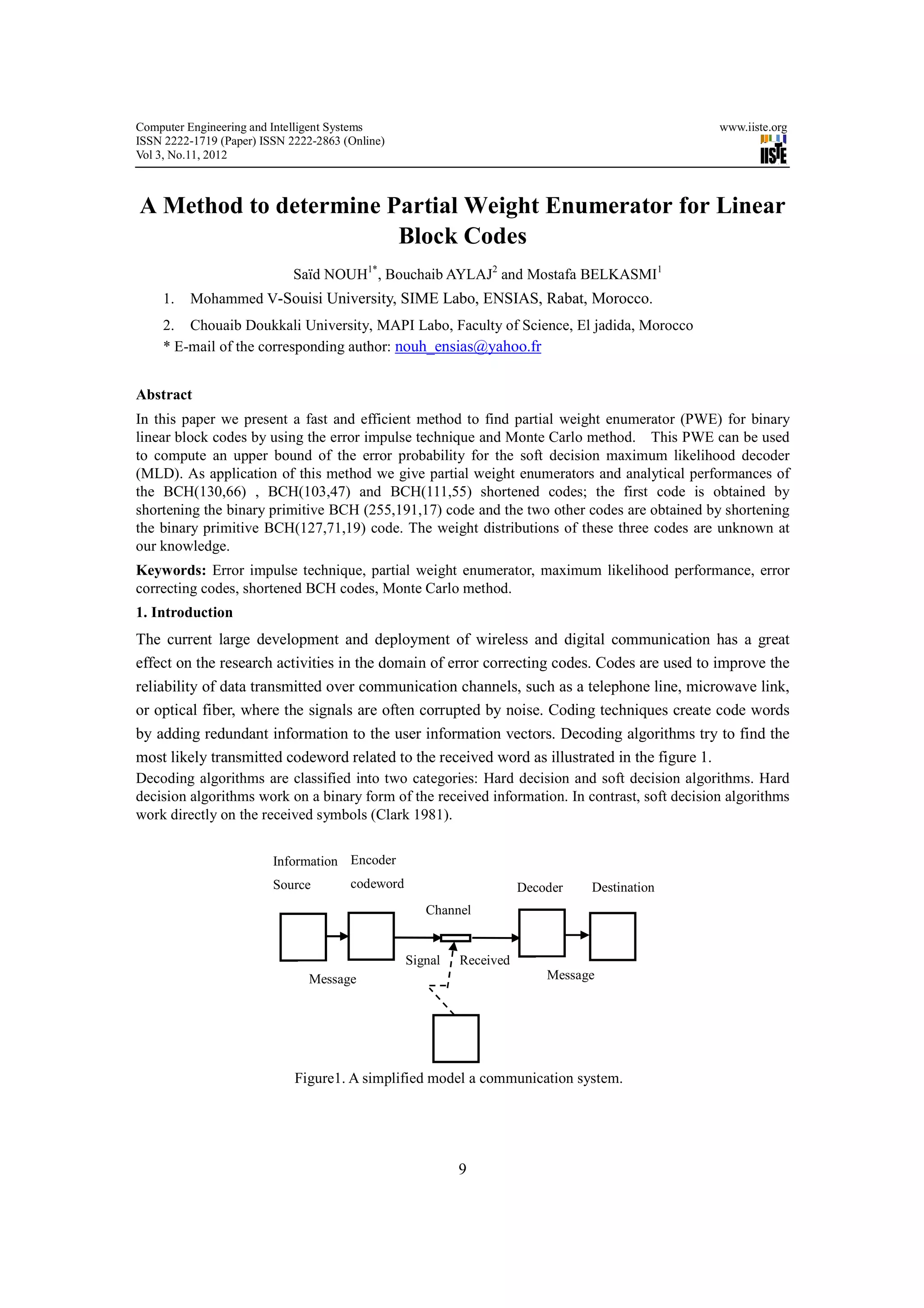 A method to determine partial weight enumerator for linear block codes | PDF