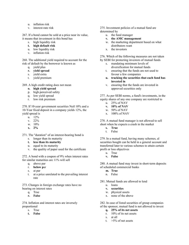 NISM V-A sample 500 questions | DOC | Stocks and Bonds | Personal Investing