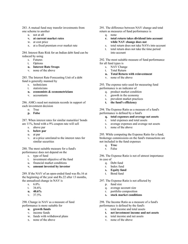 NISM V-A sample 500 questions | DOC | Stocks and Bonds | Personal Investing