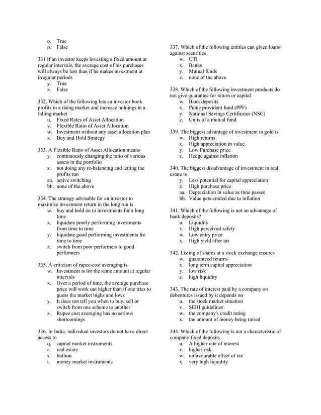 NISM V-A sample 500 questions | DOC | Stocks and Bonds | Personal Investing