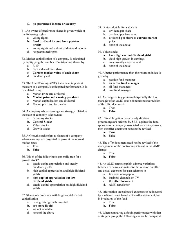NISM V-A sample 500 questions | DOC | Stocks and Bonds | Personal Investing