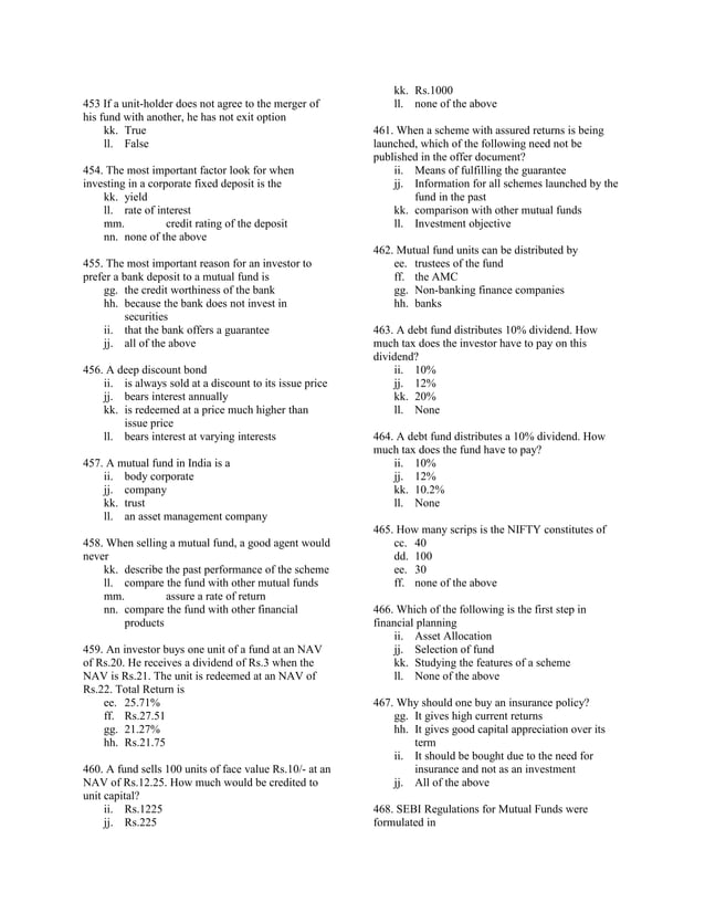 NISM V-A sample 500 questions | DOC | Stocks and Bonds | Personal Investing