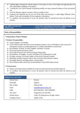 Project cost controller | DOCX | Civil Engineering Industry | Industries