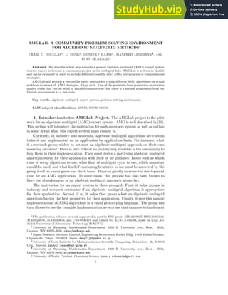 AMGLAB A COMMUNITY PROBLEM SOLVING ENVIRONMENT FOR ALGEBRAIC MULTIGRID METHODS | PDF