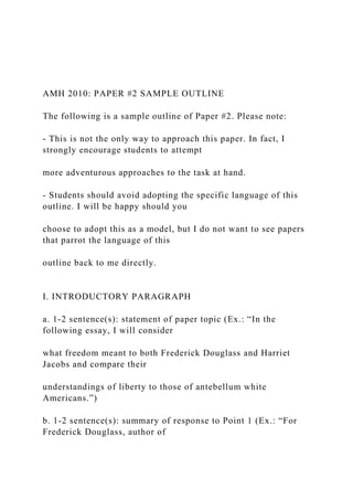 AMH 2010 PAPER #2 SAMPLE OUTLINE The following is a sampl.docx