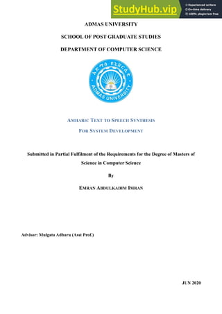 AMHARIC TEXT TO SPEECH SYNTHESIS FOR SYSTEM DEVELOPMENT | PDF