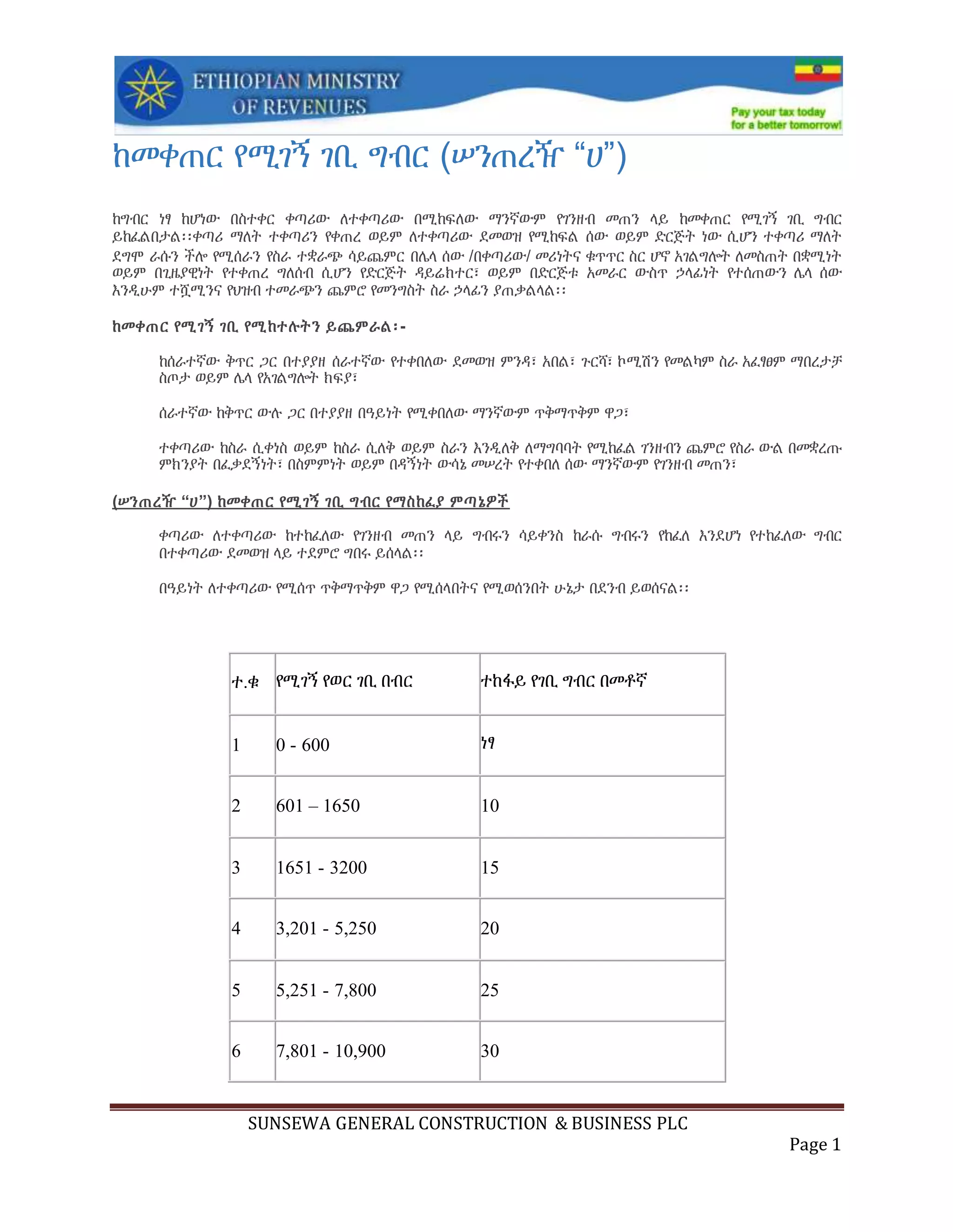 Amharic version income tax | DOCX