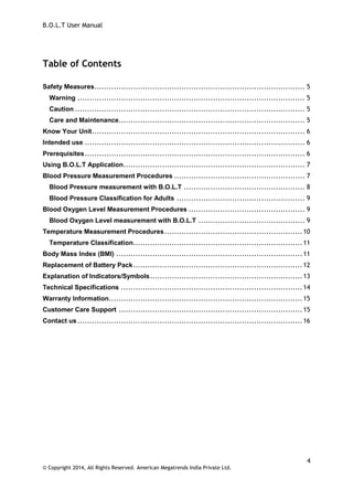 AMI B.O.L.T One Touch wireless health tracker user manual | PDF
