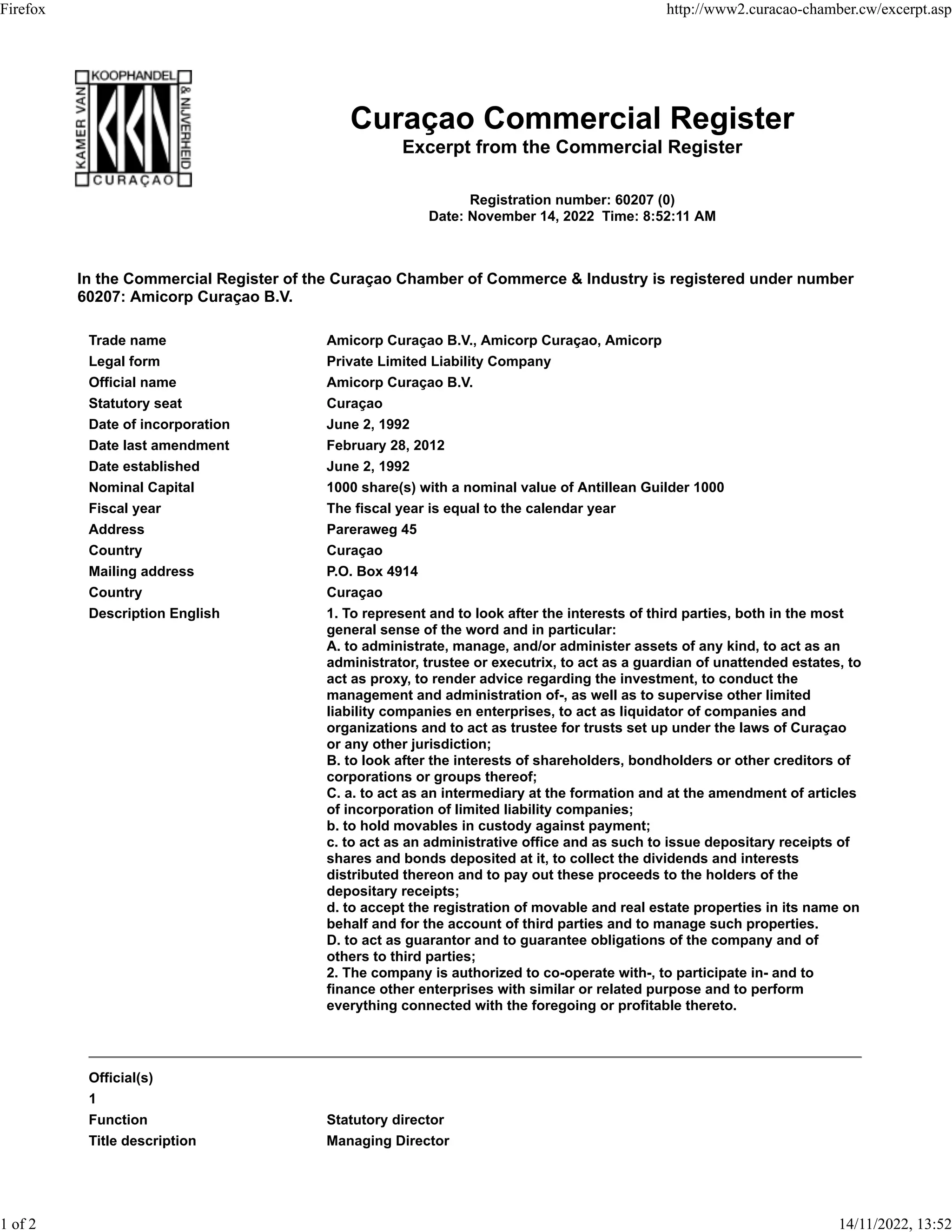 Amicorp Curacao Registry.pdf | Business | Business and Finance