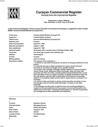 Curaçao Commercial Register Details | PDF
