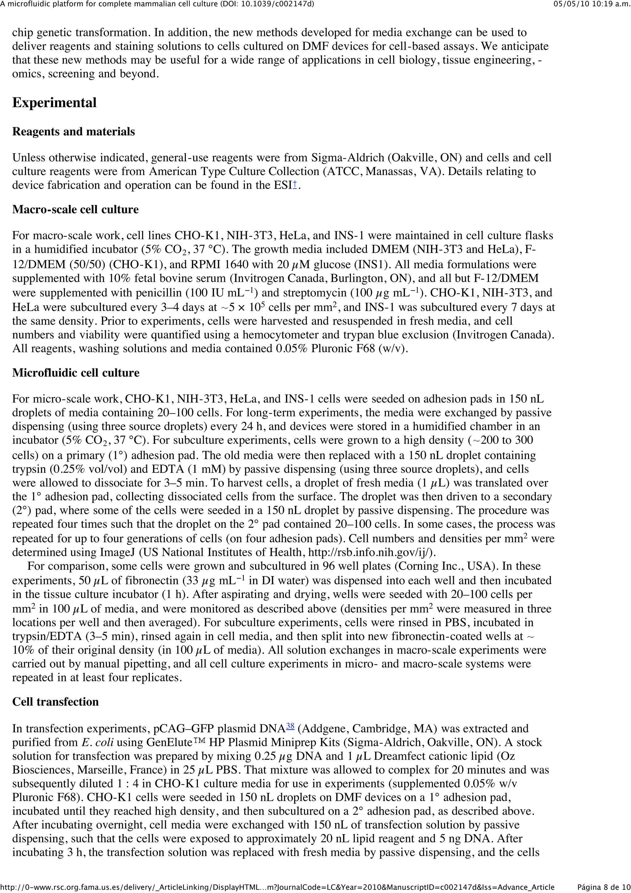 A microfluidic platform for complete mammalian cell culture | PDF