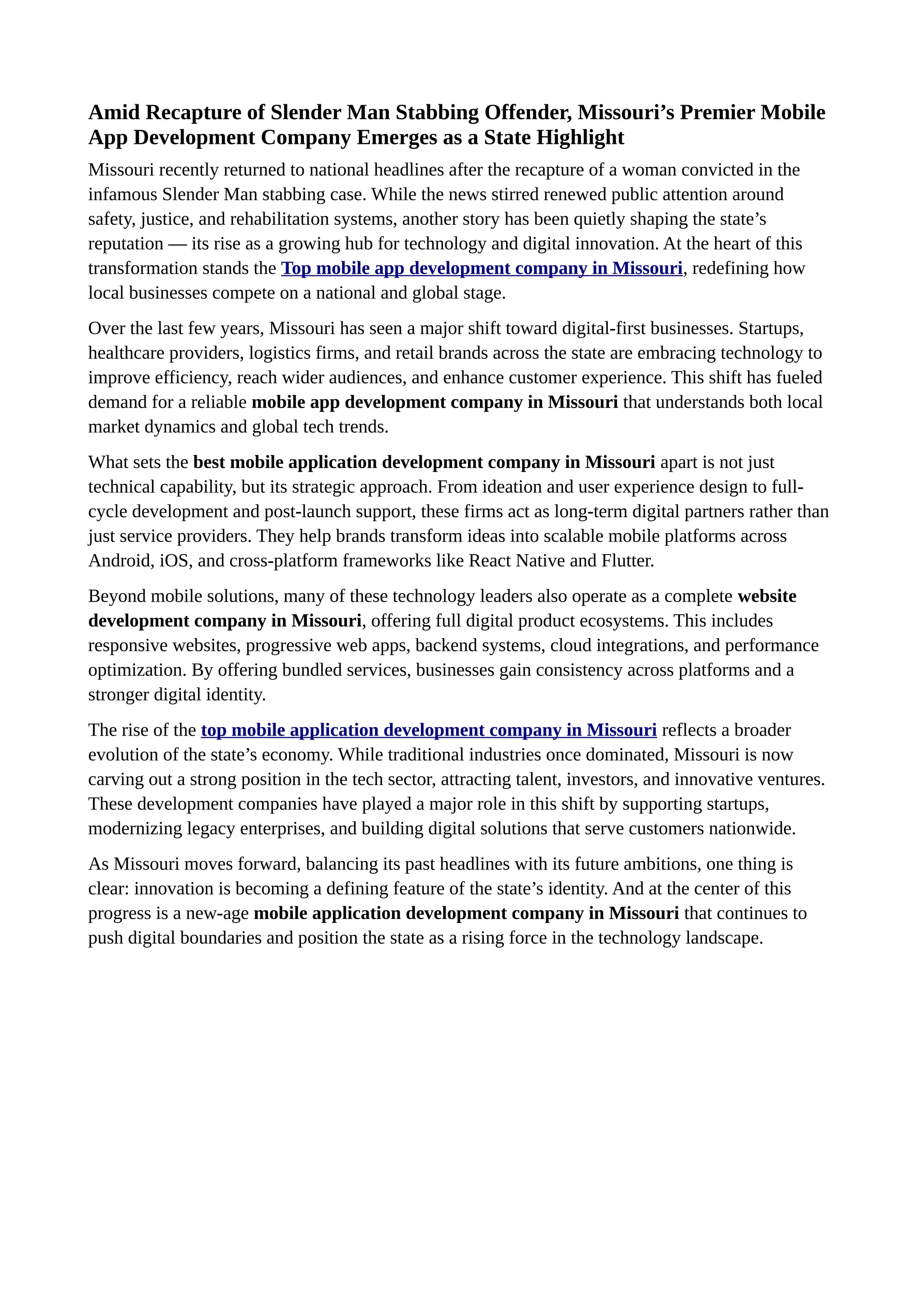 Amid Recapture of Slender Man Stabbing Offender, Missouri’s Premier Mobile App Development ...