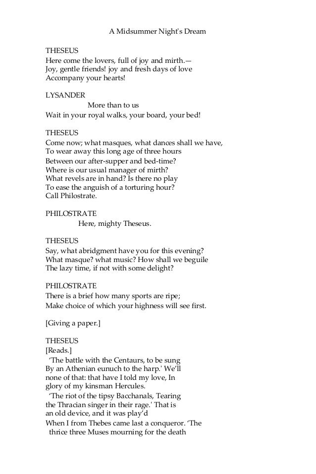 A midsummer nights dream - william shakespeare