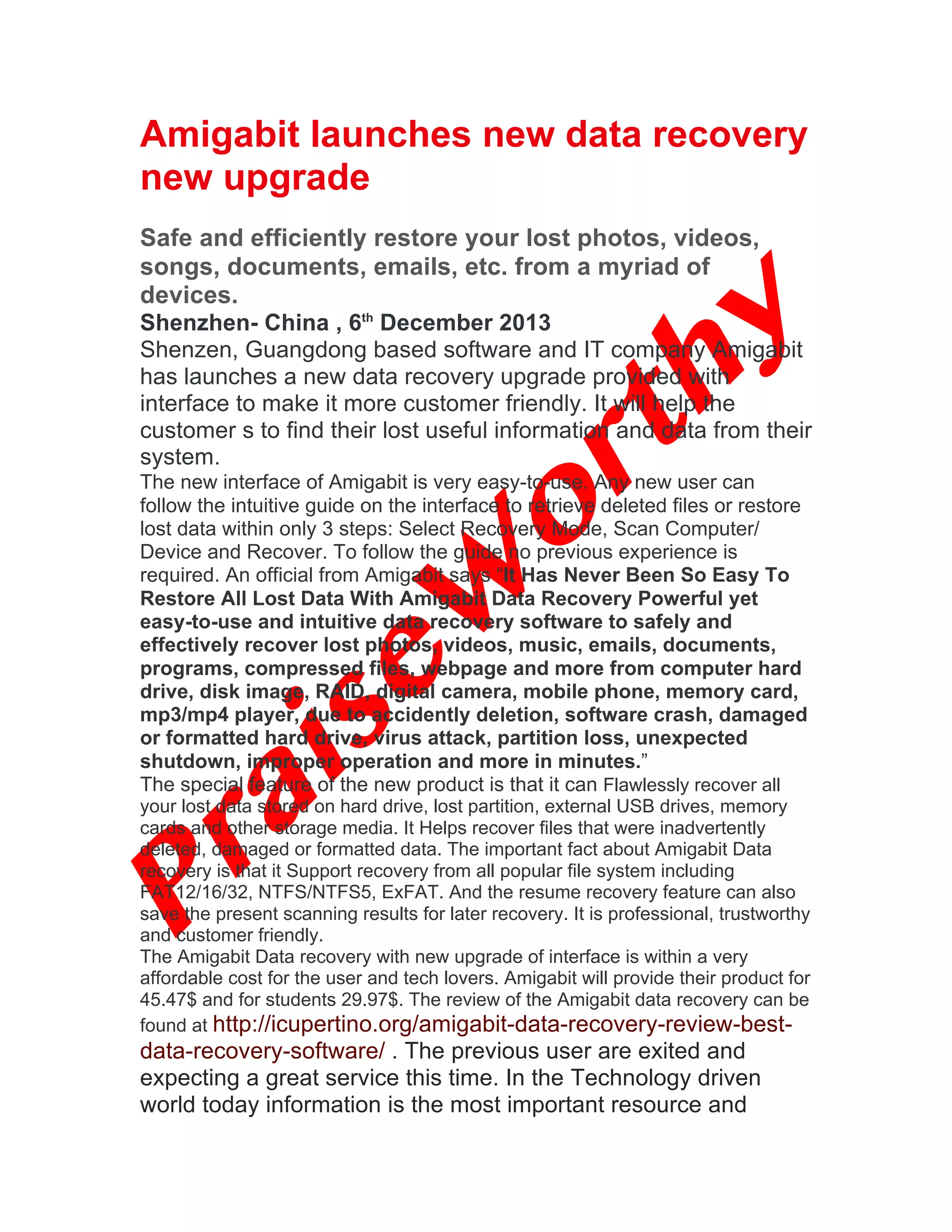 Amigabit launches new data recovery new upgrade | PDF