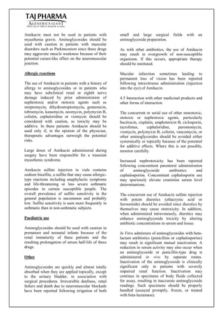 Amikacin Sulphate Injection 100mg/2ml, 250mg/2ml, 500mg/2ml; Taj Pharma ...