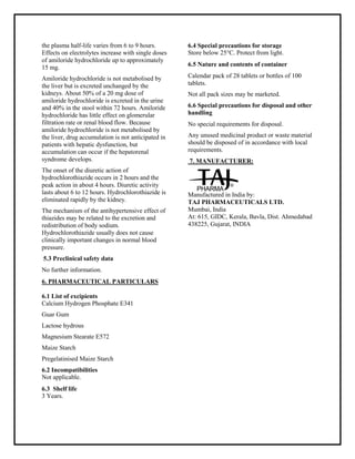 Amiloride hydrochloride 2.5mg and 25mg hydrochlorothiazide tablets smpc ...