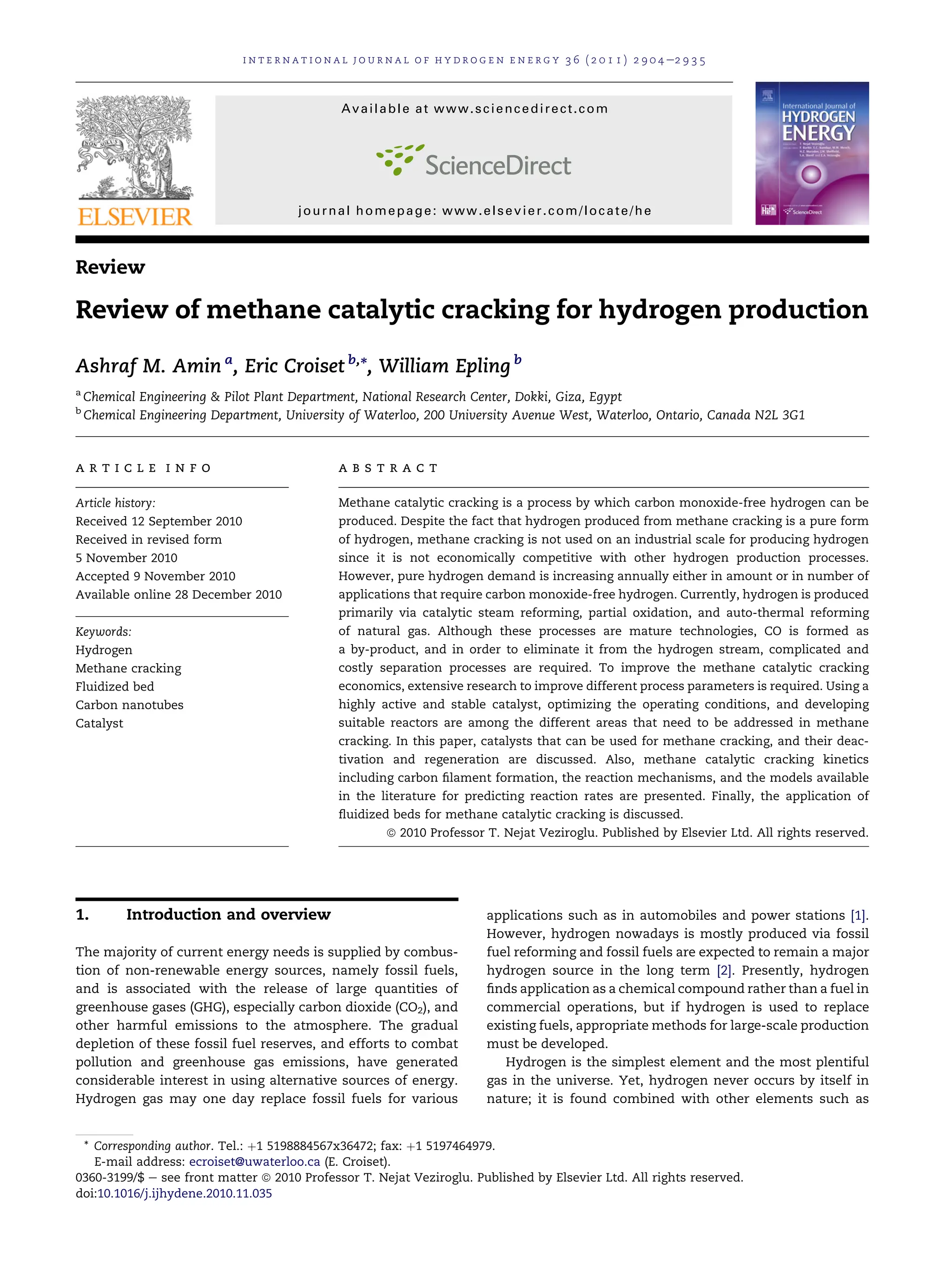 Amin, Croiset, Epling - 2011 - Review of methane catalytic cracking for ...