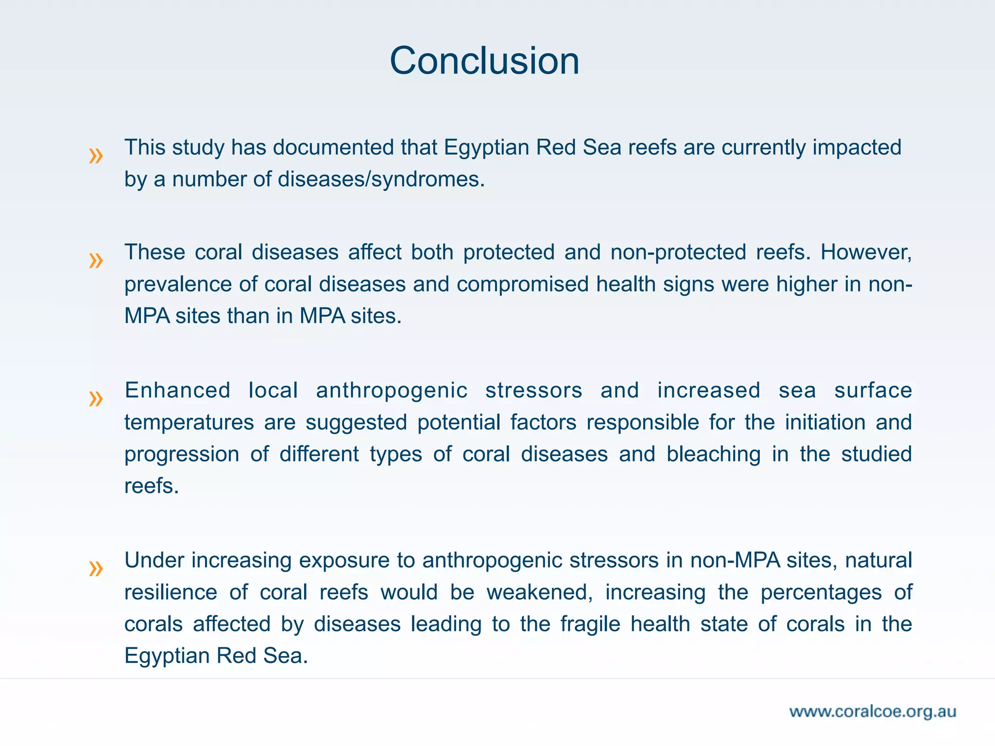 Coral diseases, coral bleaching and other health issues affecting Red ...