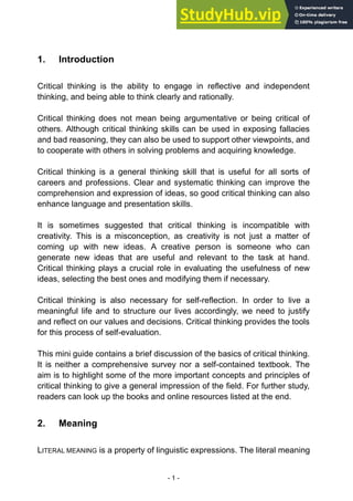 A Mini Guide To Critical Thinking | PDF
