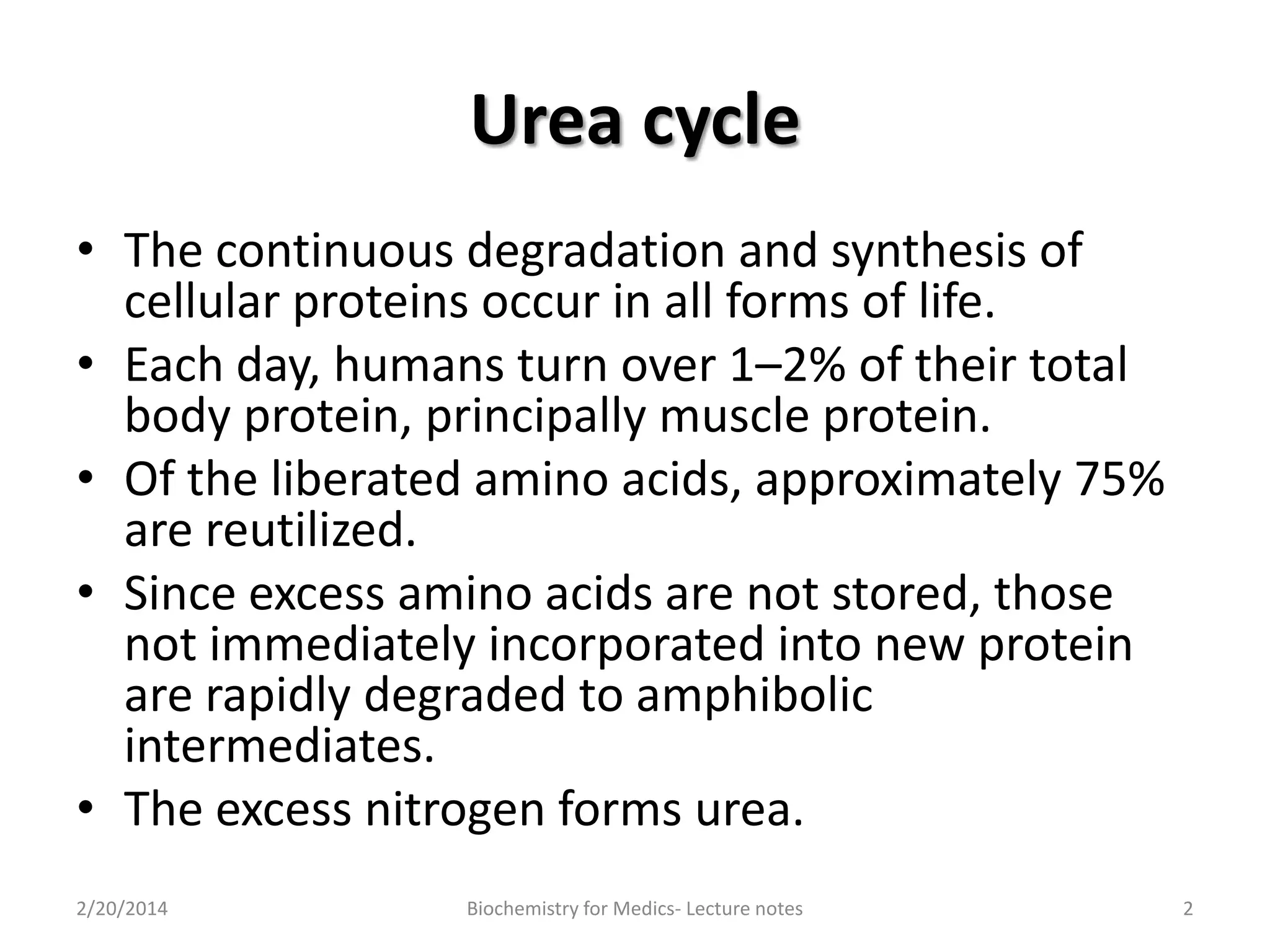 Amino acid catabolism - Part-2 (Urea cycle and clinical significance) | PPT
