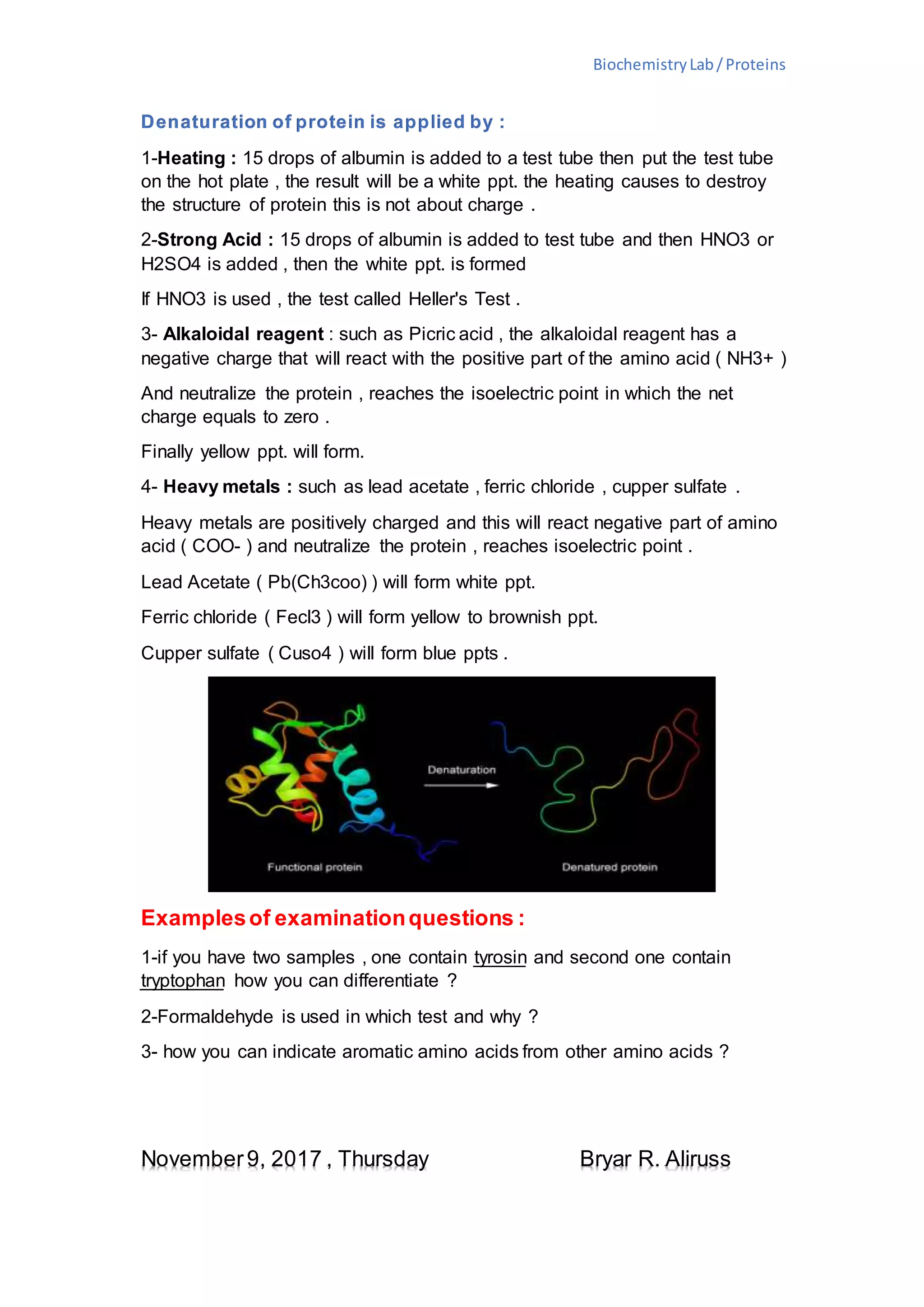 Tests for proteins - Biochemistry lab | DOCX