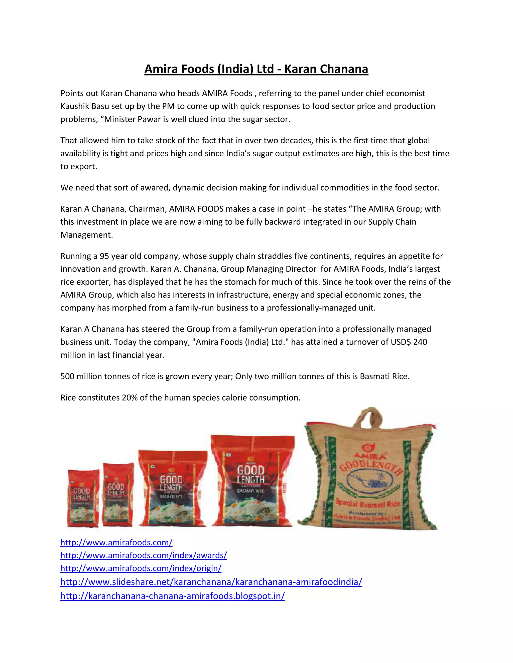Amira foods india ltd director karan chanana Amira Nature Foods | PDF