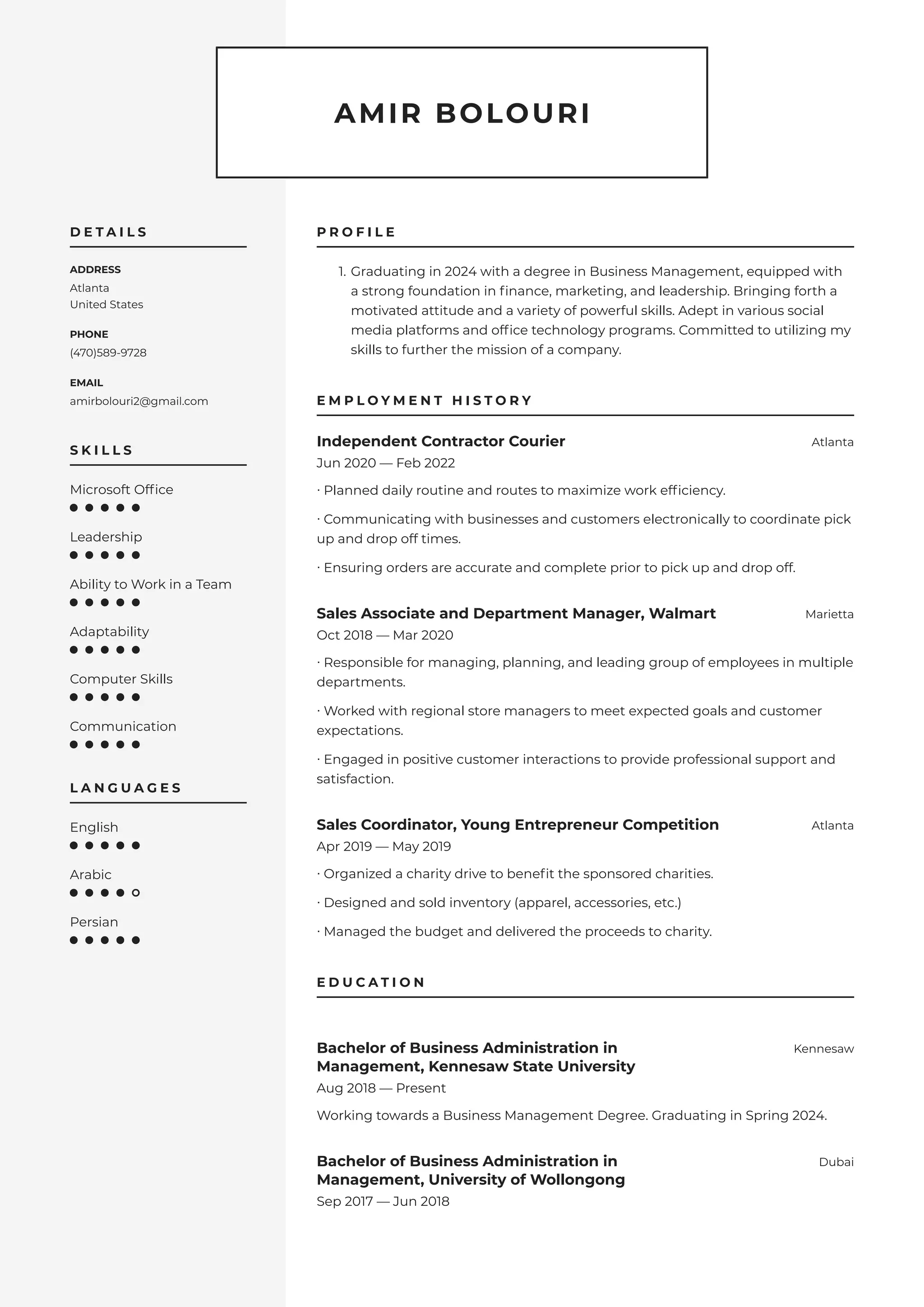 Amir Bolouri resume.pdf | Sales | Business