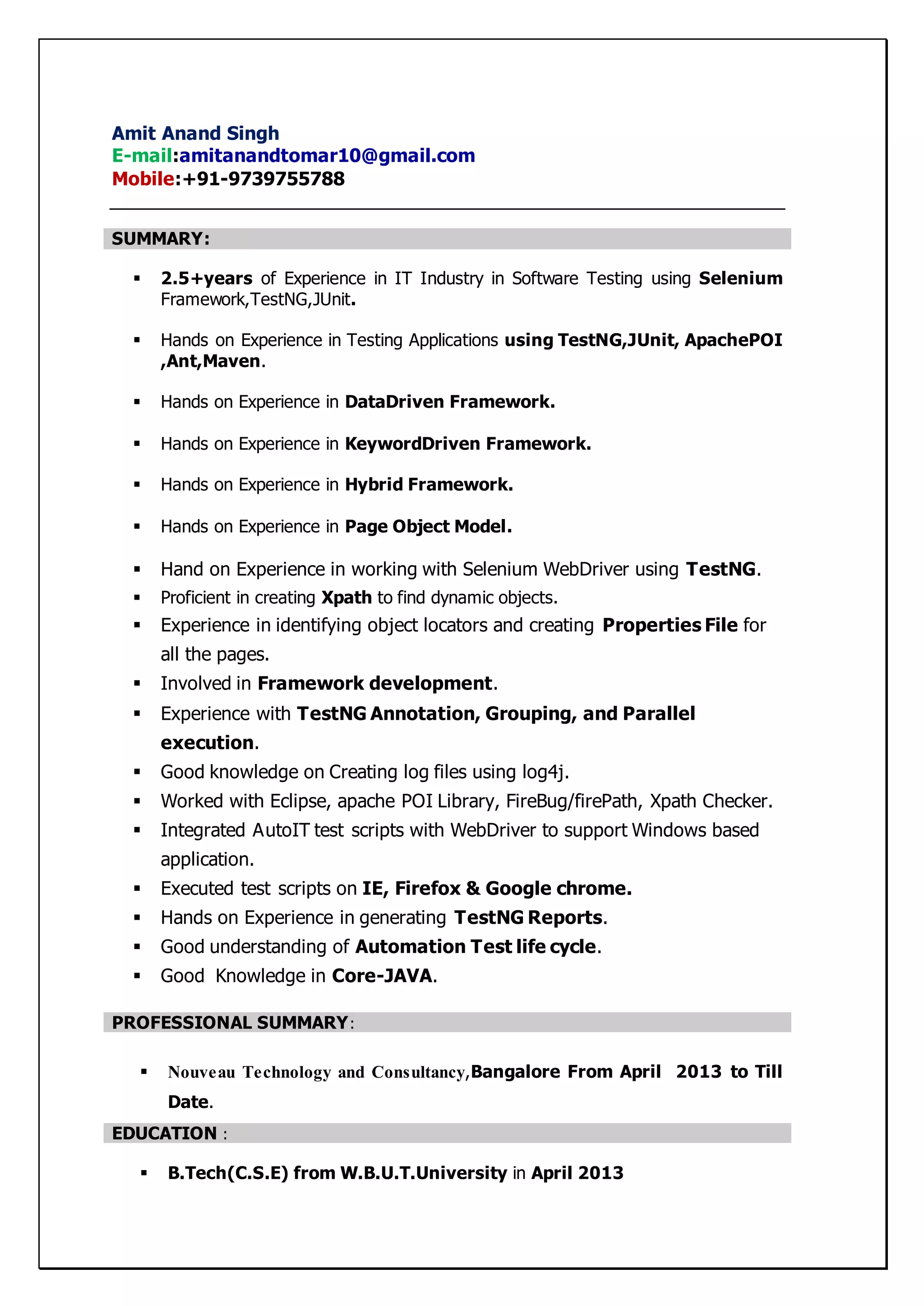 Amit_Testing_Selenium_2.5years_resume | PDF