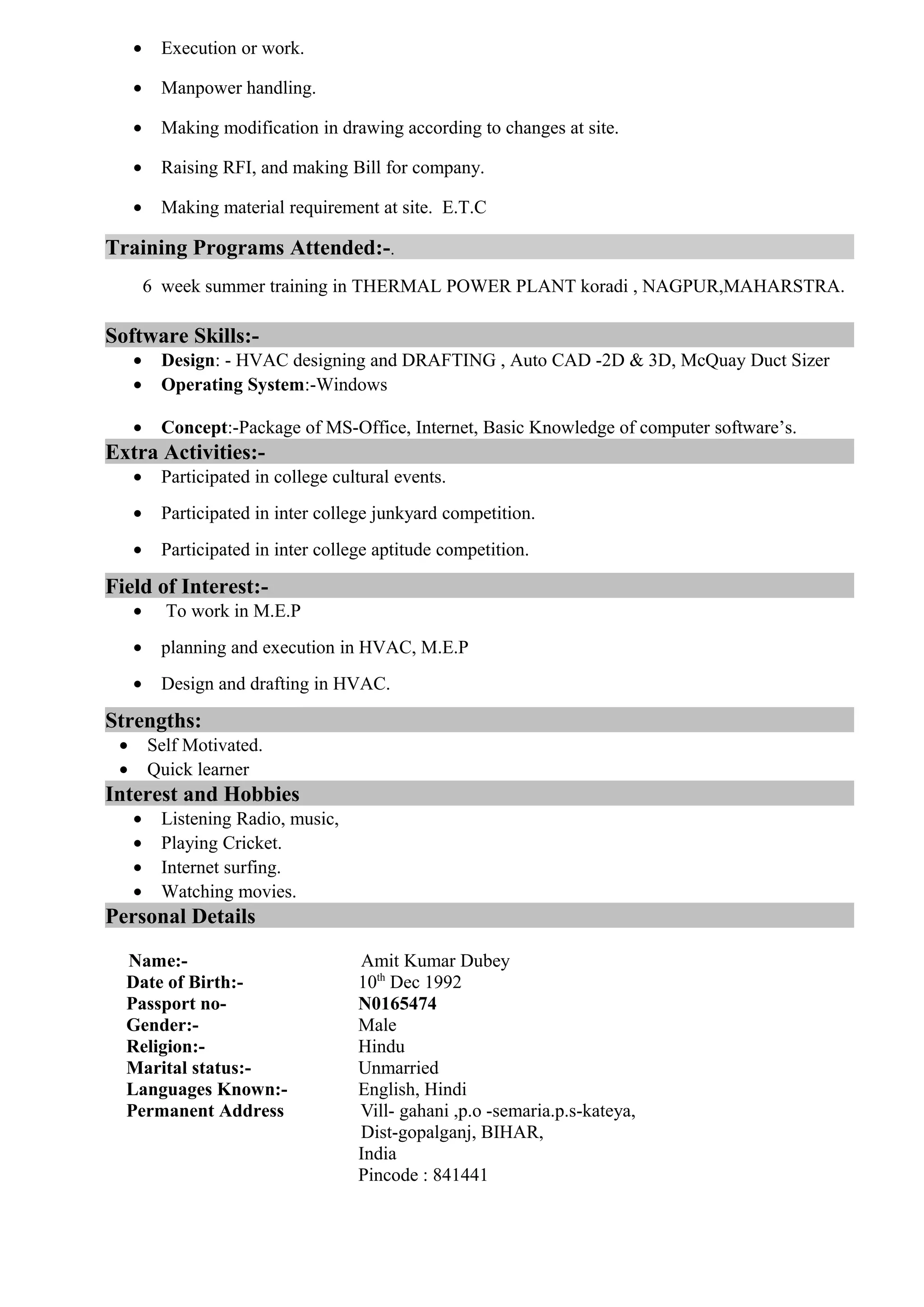 Amit cv for mep | DOC