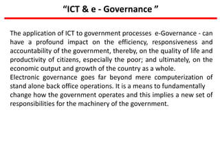Role of ICT in Good Governance | PPTX