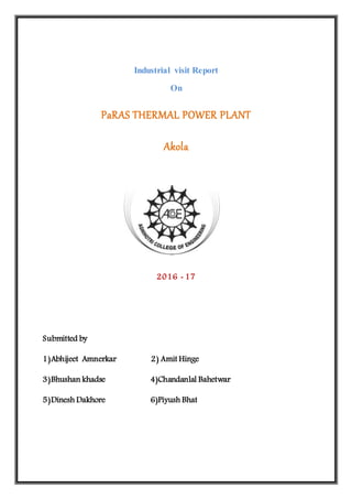 Thermal Power plant visit Report by Amit Hinge | DOCX