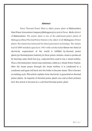 Thermal Power plant visit Report by Amit Hinge | DOCX