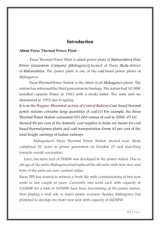 Thermal Power plant visit Report by Amit Hinge | DOCX
