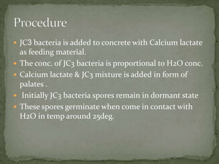 self healing concrete (based on a bio concrete) | PPTX