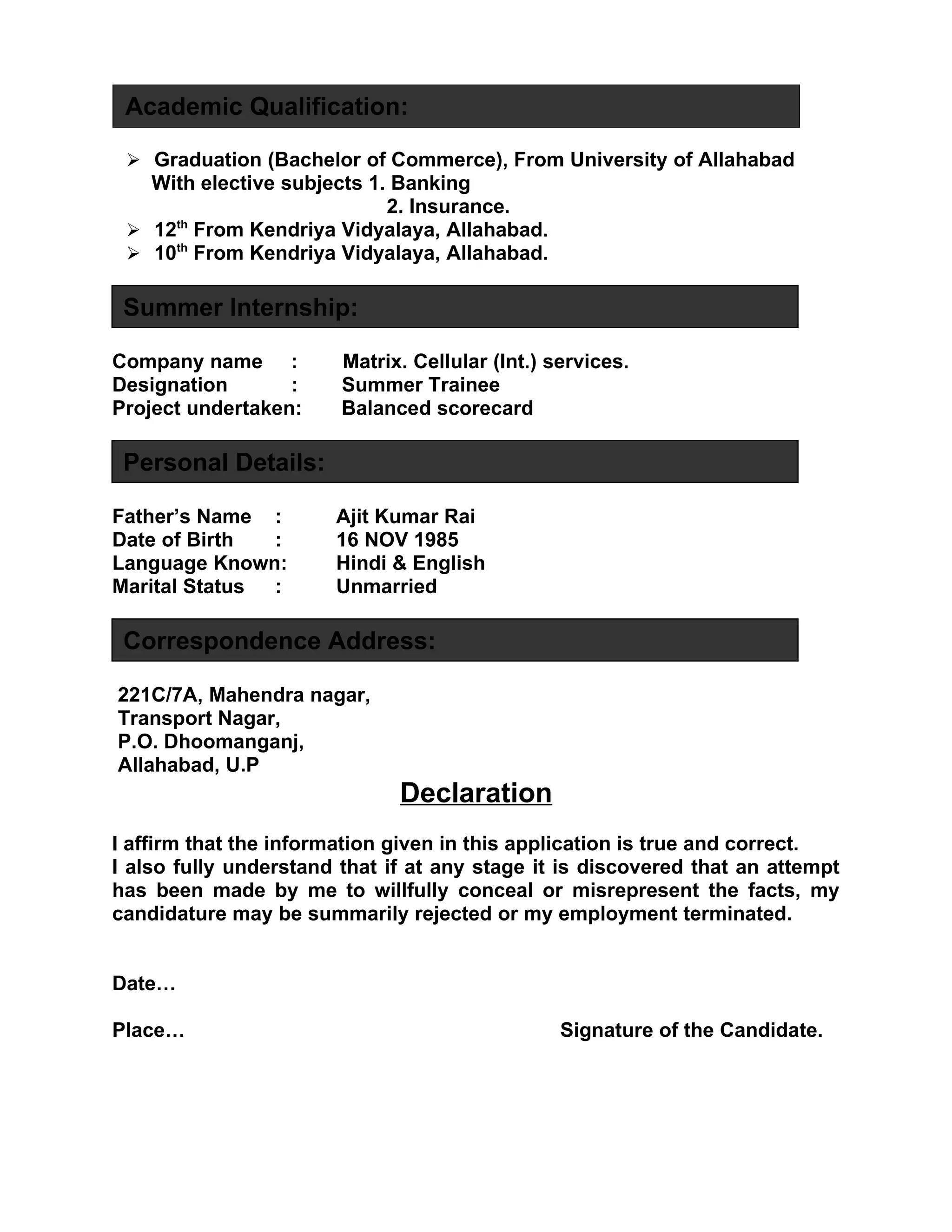 Amit kumar singh resume | PDF